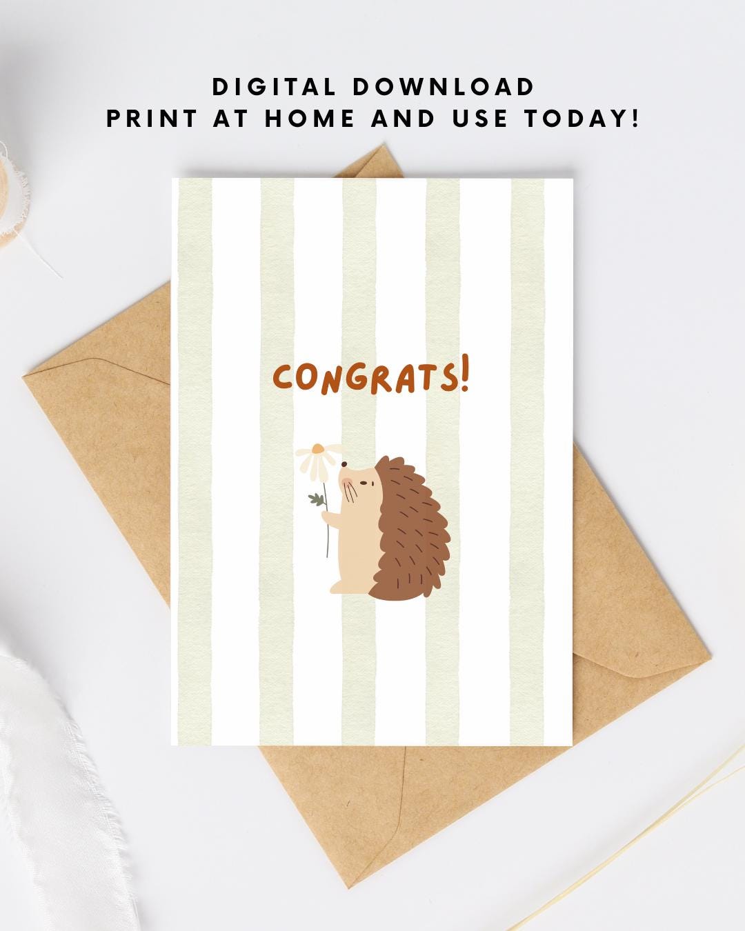 Hedgehog Congratulations Card, Cute Watercolor Print (digital Download ...