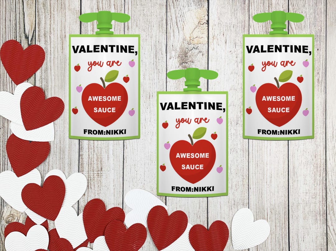 Applesauce Valentine Stickers, Kids Classroom Valentines Labels, Gifts ...