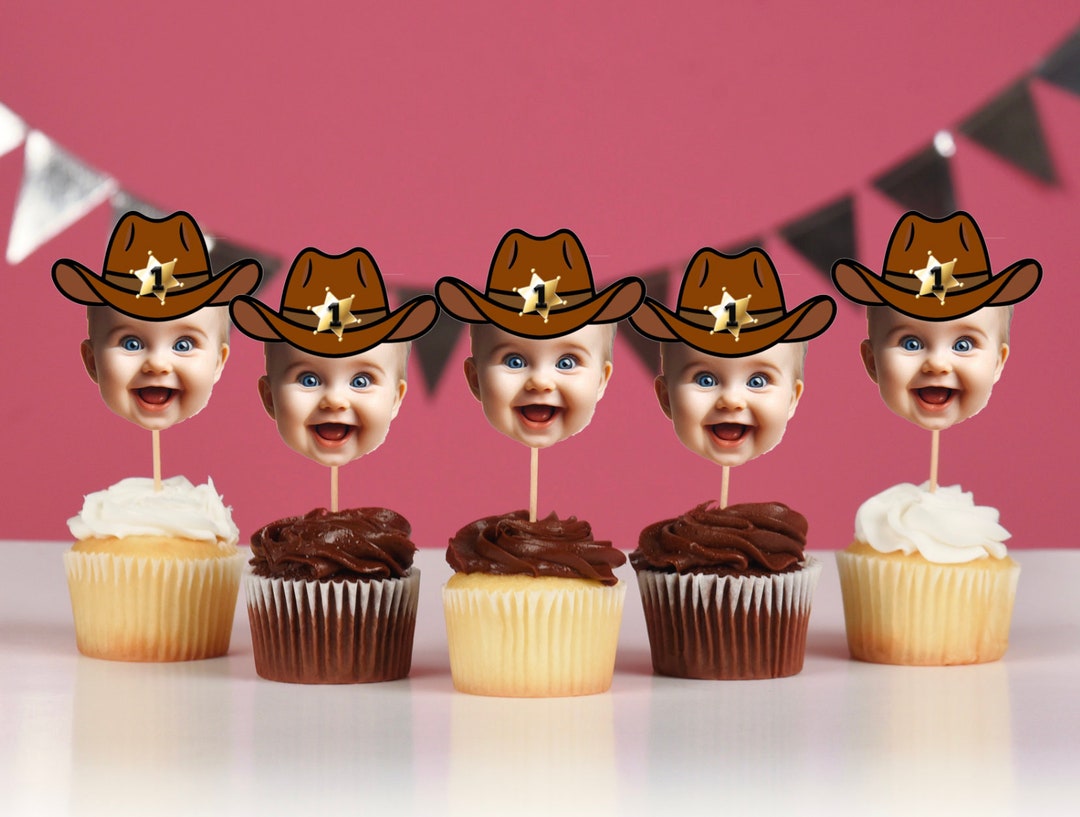 Cowboy Cupcake Toppers With Face, Photo Cowboy Hat, Birthday ...