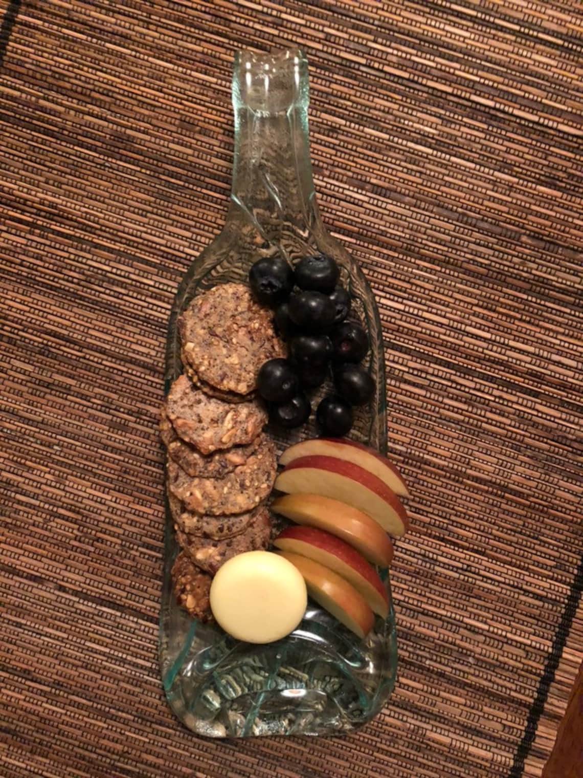 Cheese Board - Melted Wine Bottle - Clear Glass With Molded Organic ...