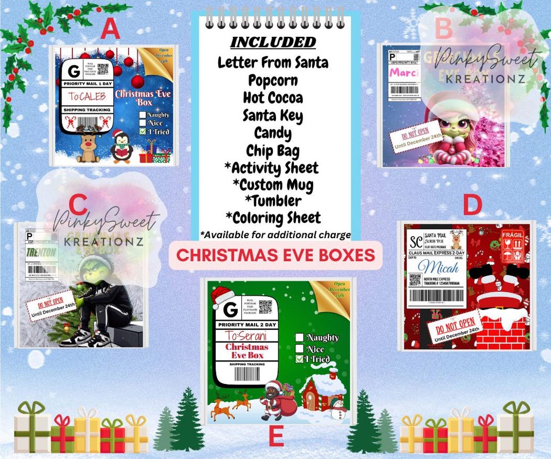 Personalized Christmas Eve Boxes,holiday Box,santa,snowman,gift Box,elf ...