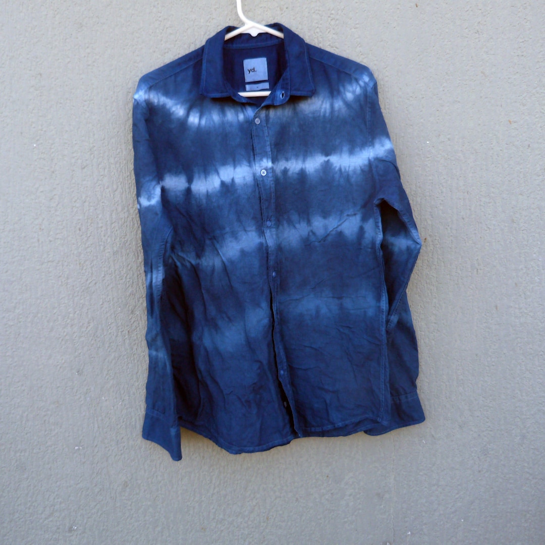 Yd. Brand 100% Linen Indigo Dyed Shirt Natural Hand Dyed Shibori Tie ...