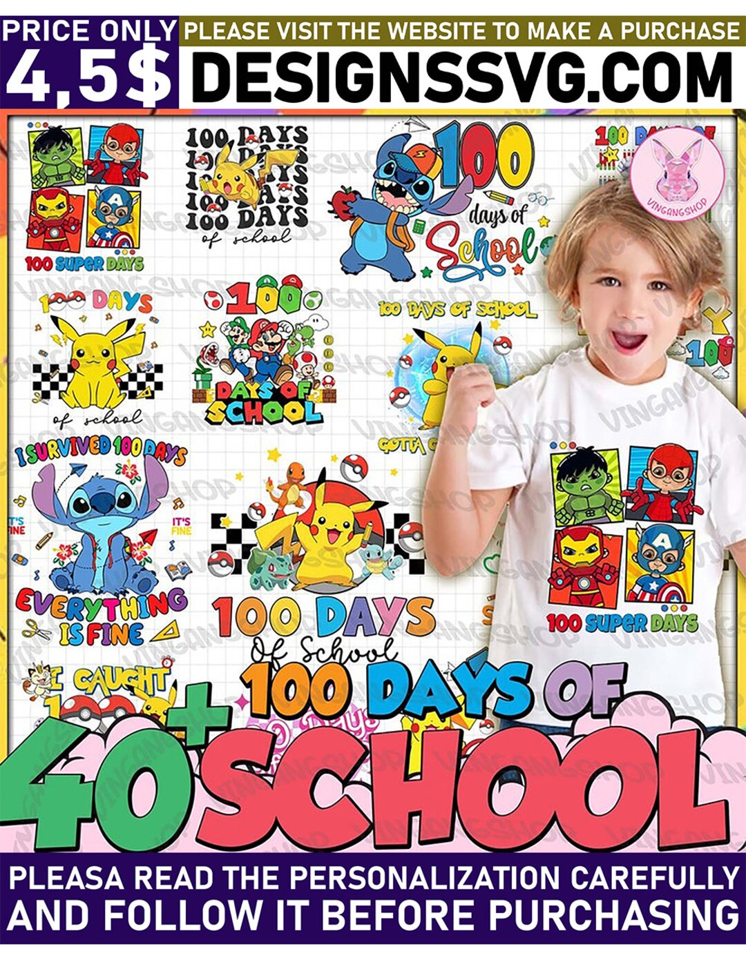 40 100 Days of School Cartoon PNG Bundle, Happy 100 Days of School Png ...