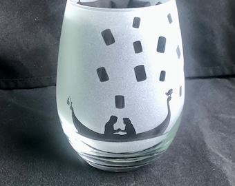 Blue Alien Wine Glass, Stitch Inspired Wine Glass, Stitch Wine Glass ...