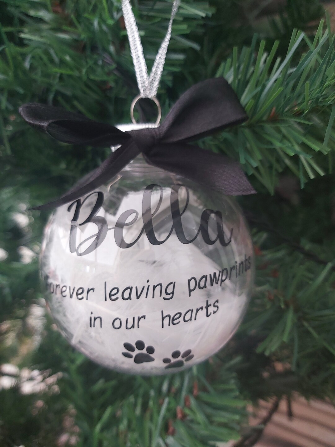 Dog Memory Bauble, Personalised Paw Print Bauble, Pet Bauble,feather ...