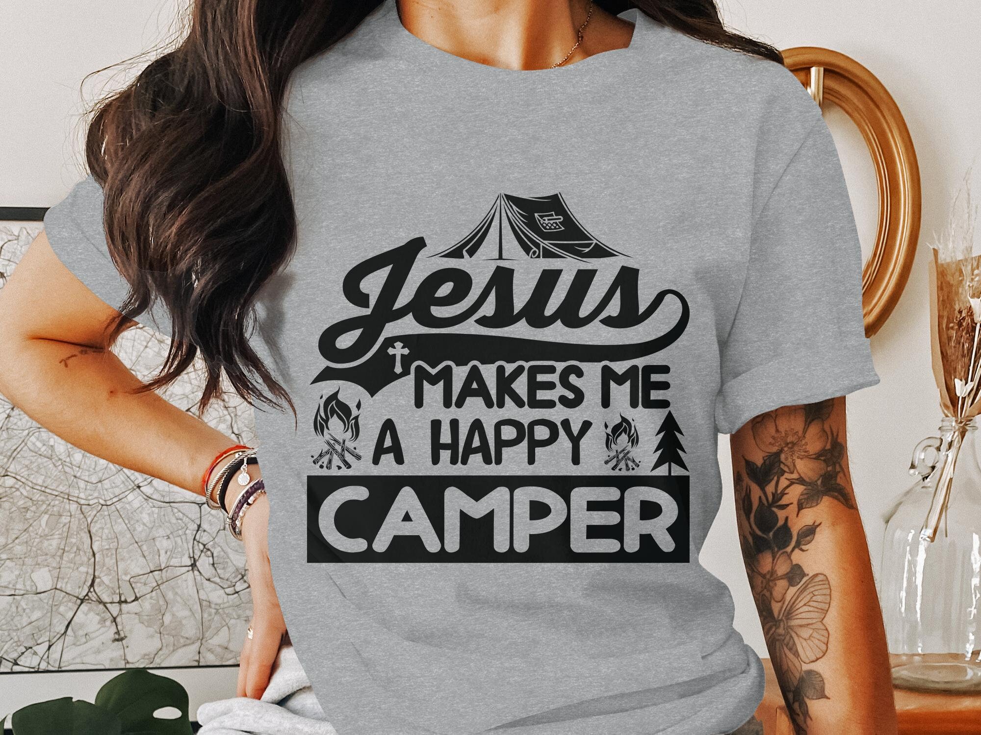 Jesus Makes Me A Happy Camper, Camping Graphic Tee, Outdoor Adventure ...