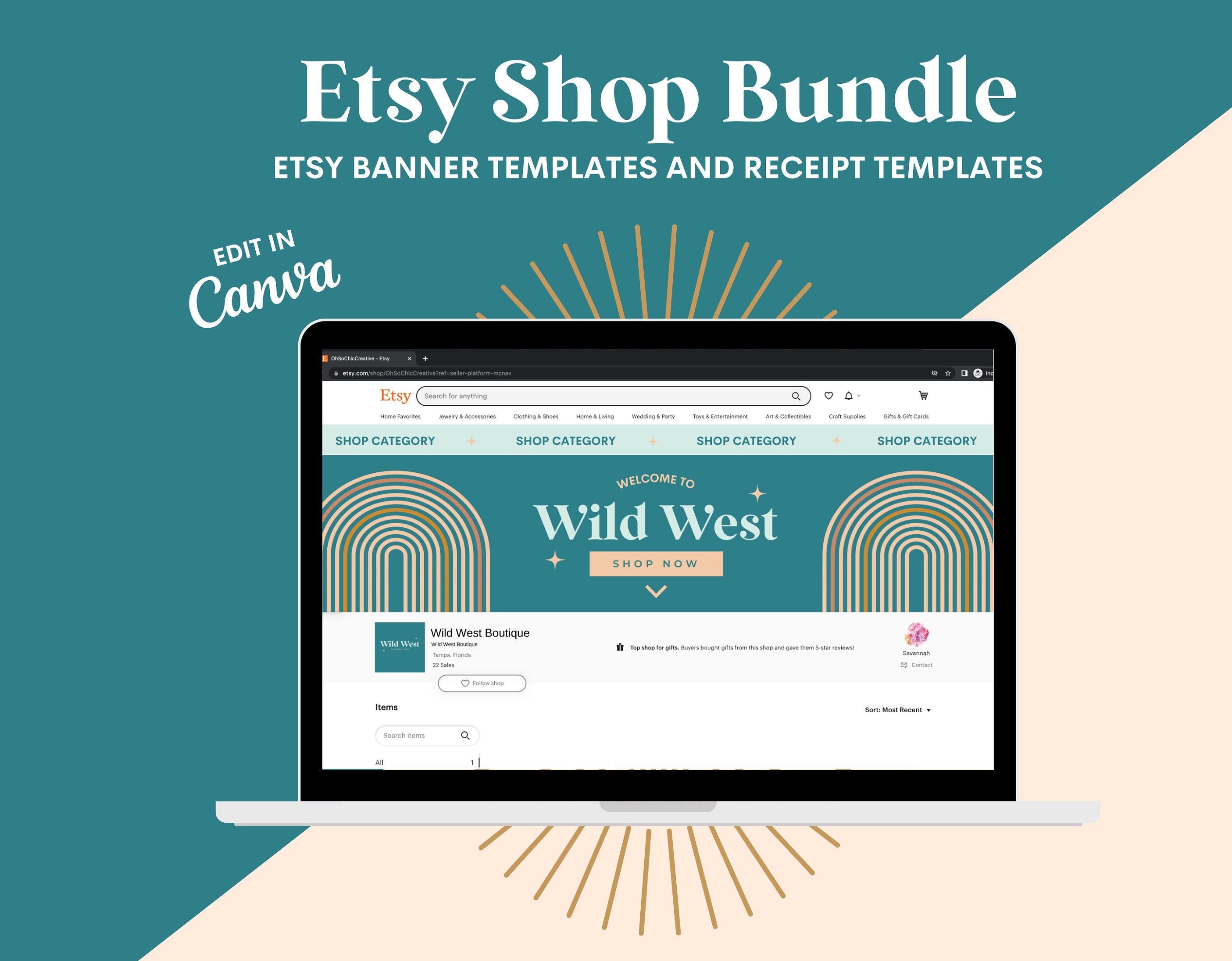 Boho Wild West Etsy Shop Banner Templates | Editable Canva Templates ...