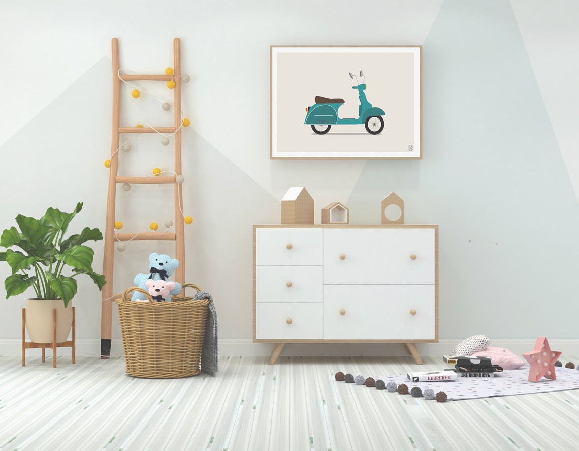 Affiche vespa, poster scooter, moto, Wall Art, poster enfant, kids ...