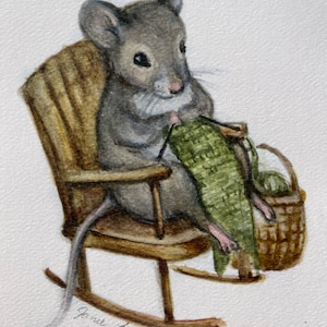 Knitting Mouse Print - Etsy