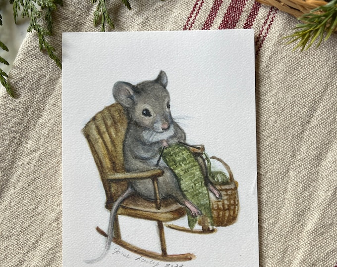 Knitting Mouse Print - Etsy