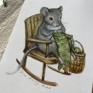 Knitting Mouse Print - Etsy