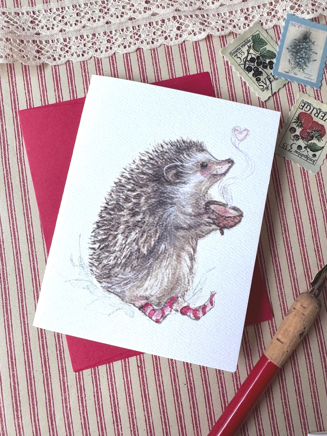 Valentines Hedgehog Card - Etsy