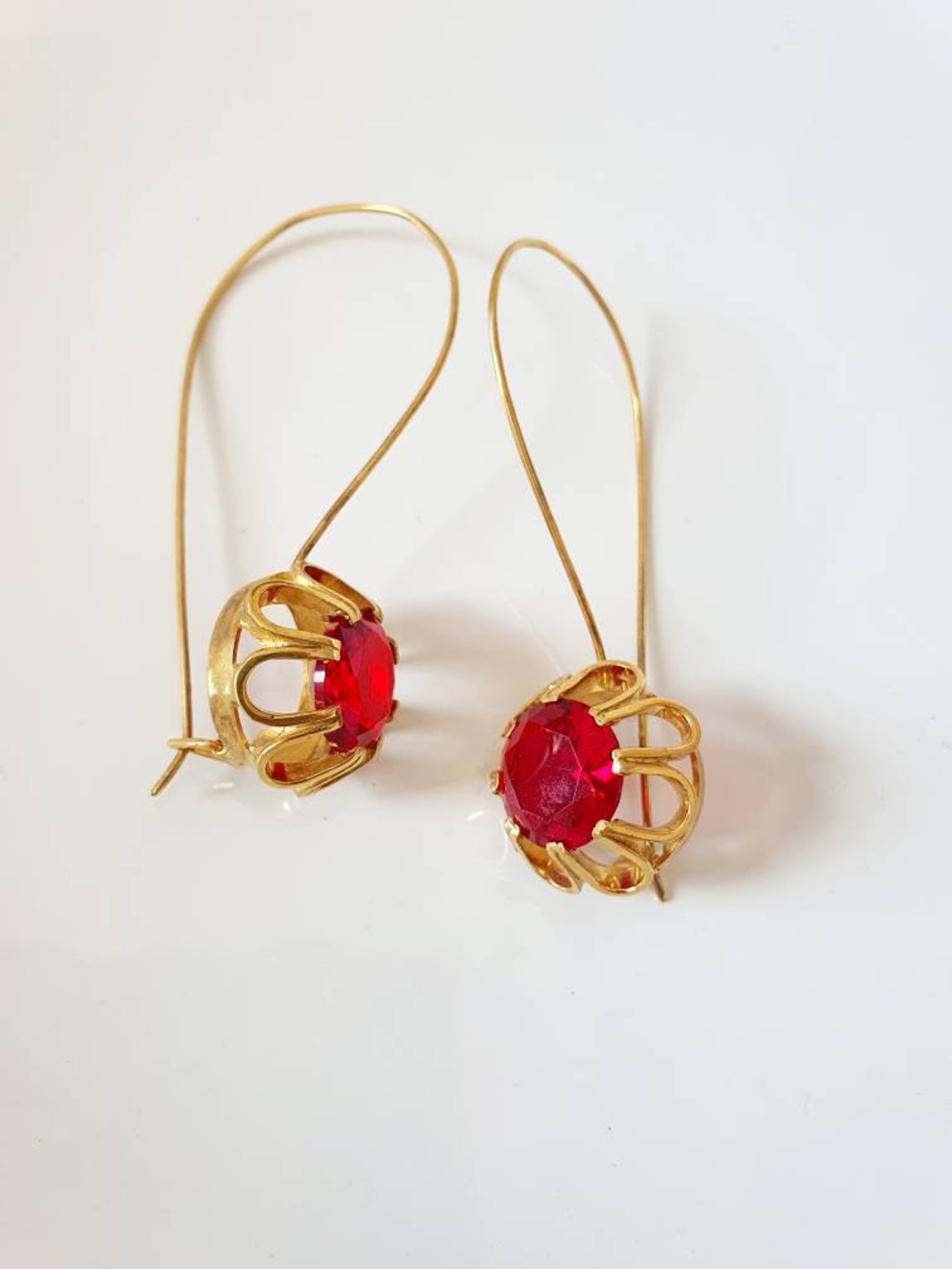 Soviet Inspired Huge Handmade Earrings. Sterling Silver and Ruby ...