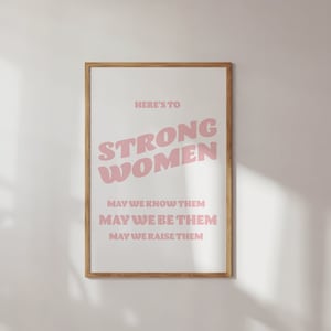 Here's to Strong Women Pink and White Printable Wall Decor Mid-century ...