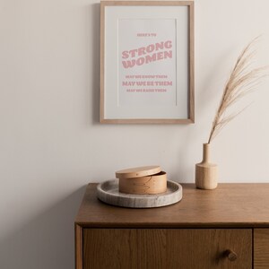 Here's to Strong Women Pink and White Printable Wall Decor Mid-century ...