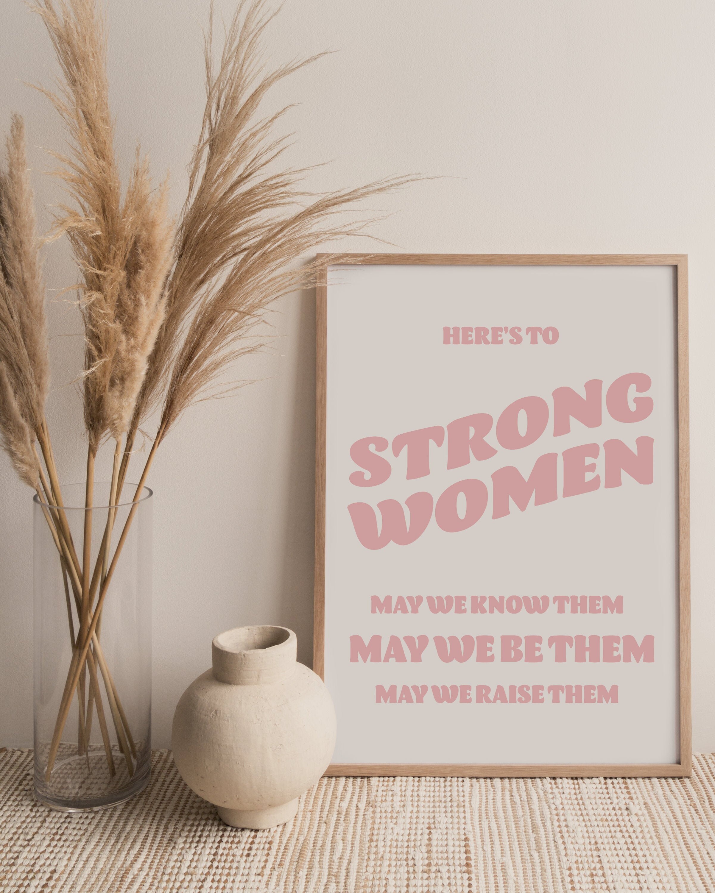Here's to Strong Women Pink and White Printable Wall Decor Mid-century ...