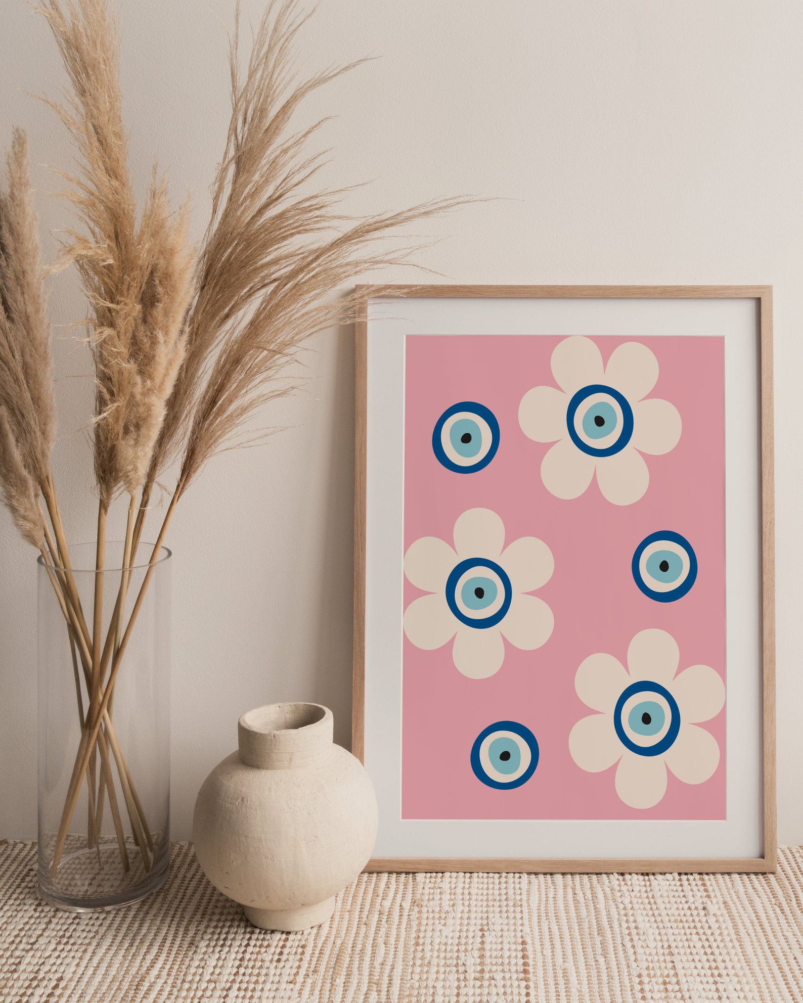 Evil Eye Flowers Print | Pink Boho Wall Decor (digital Download) - Etsy