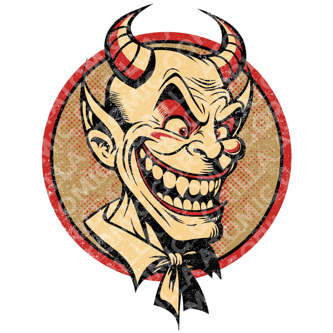 Vintage Grinning Devil Sublimation Art Retro Devil Logo PNG Instant ...