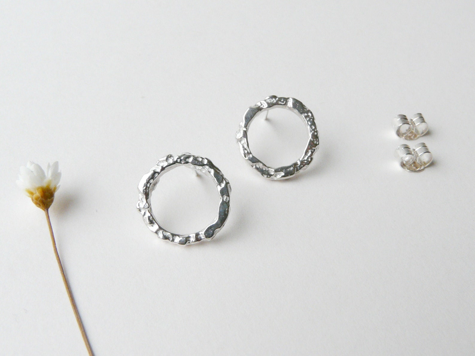 Silver Circle Studs Etched Silver Studs Textured Silver - Etsy