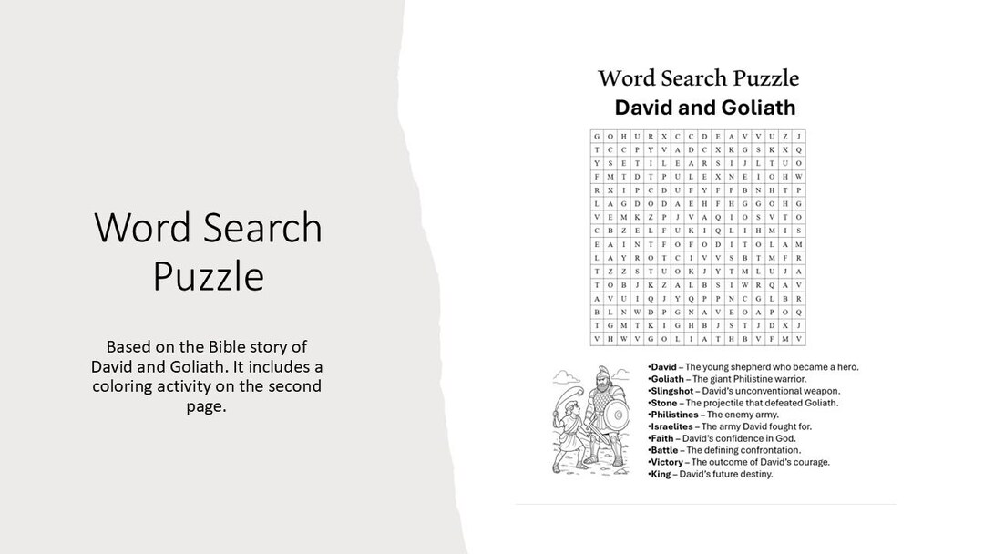 Bible Word Search, David and Goliath. - Etsy