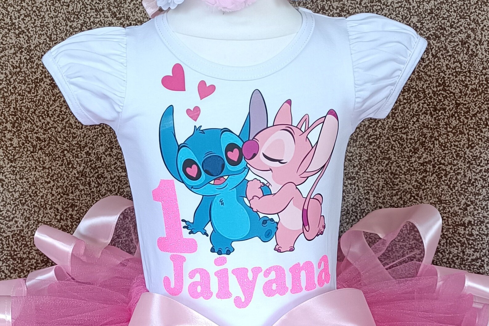 Stitch & Angel Birthday Tutu Outfit: Pink Costume Set for Baby Girl - Etsy