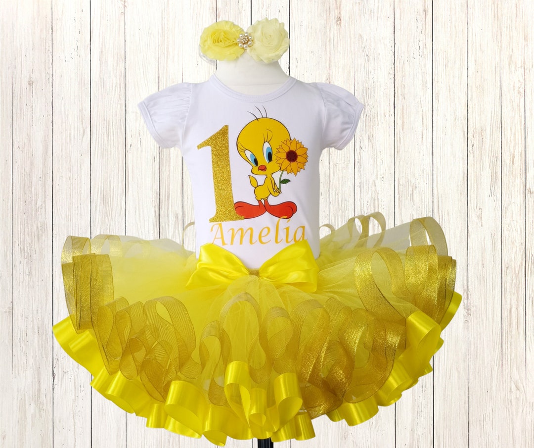 Yellow Bird Baby Girl Birthday Tutu Outfit, Sunflower Bird Birthday ...