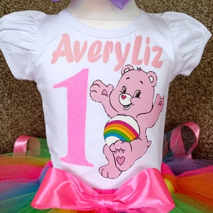Pink Bear Birthday Outfit for Baby Girl, Personalized Rainbow Bear ...
