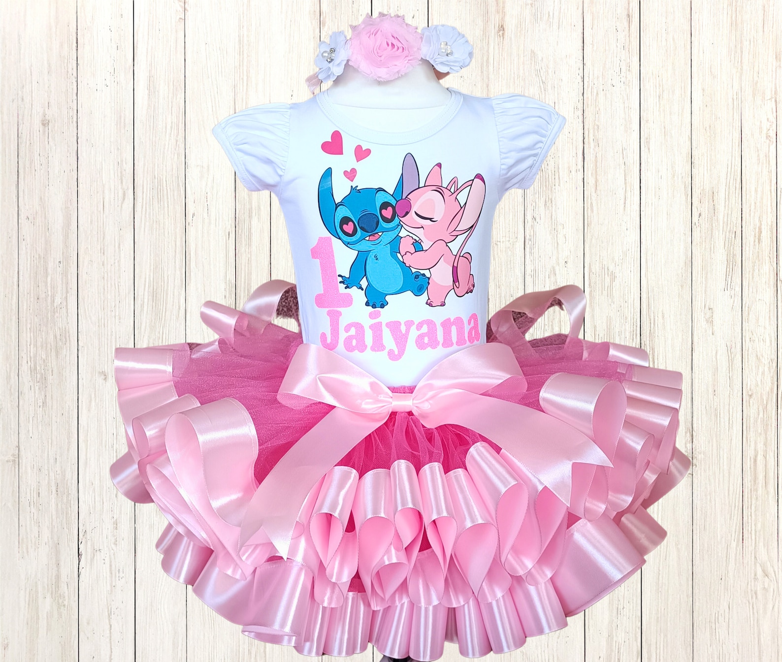 Stitch & Angel Birthday Tutu Outfit: Pink Costume Set for Baby Girl - Etsy