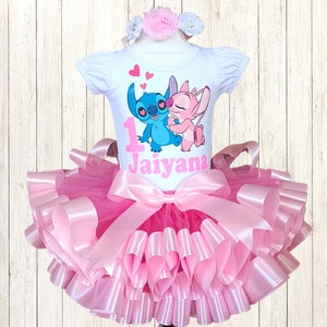 Stitch & Angel Birthday Tutu Outfit: Pink Costume Set for Baby Girl - Etsy