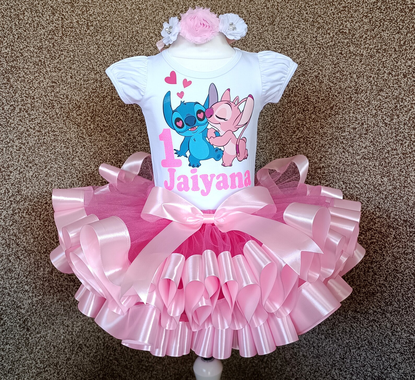 Stitch & Angel Birthday Tutu Outfit: Pink Costume Set for Baby Girl - Etsy