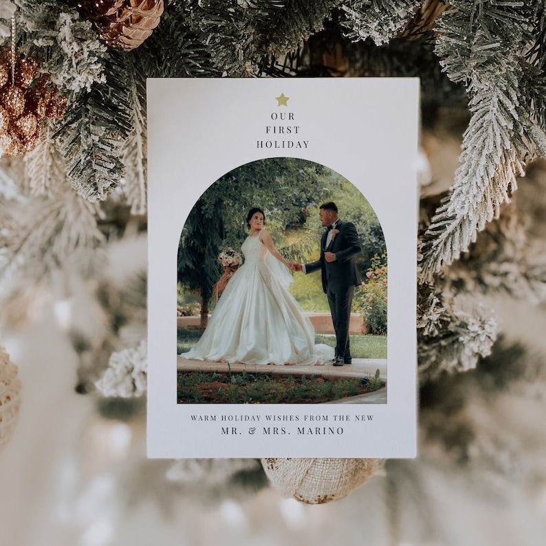 Our First Married Christmas Card, Modern Newlywed Christmas Card ...
