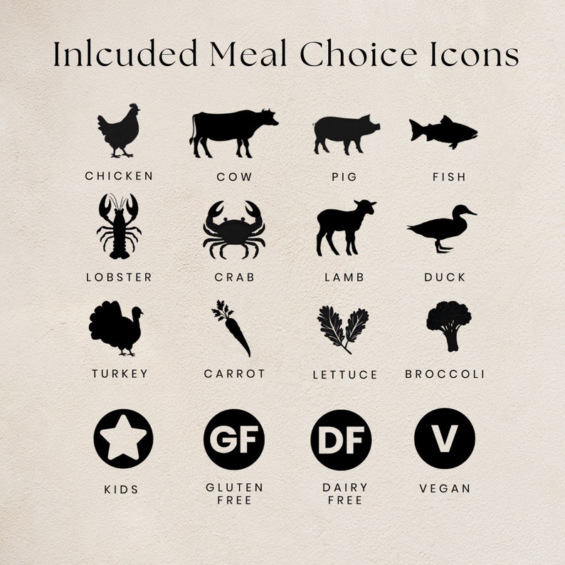 Classic Wedding Place Cards With Meal Choice, Wedding Place Card ...