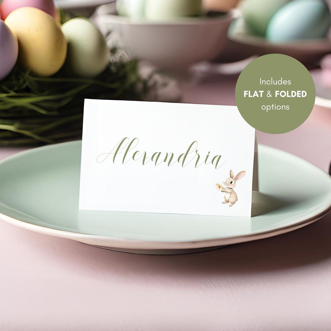 Easter Place Card Template, Bunny Printable Name Cards, Easter Buffet Cards, DIY Easter Place ...