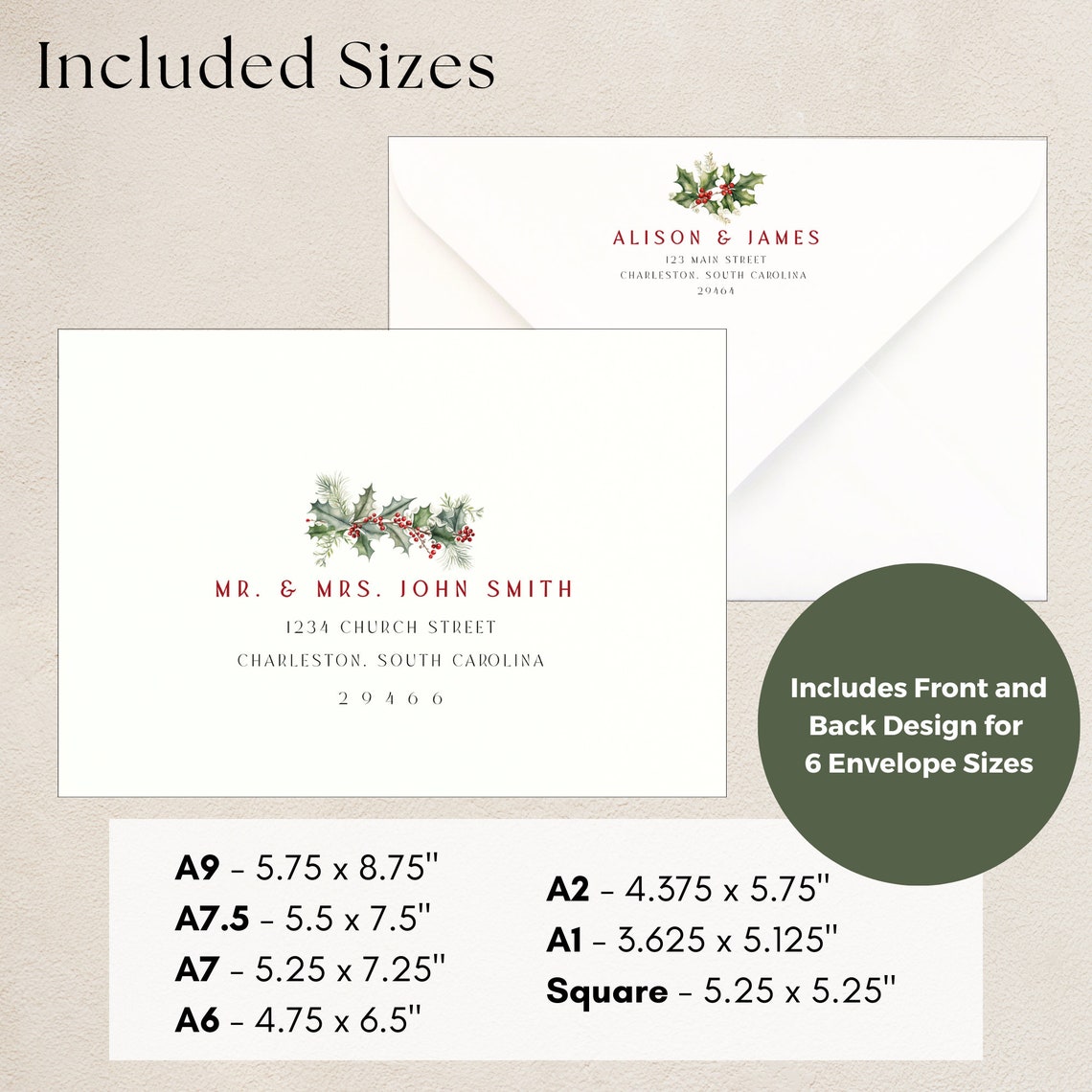 Holiday Card Envelope Template With Modern Christmas Greenery (editable ...