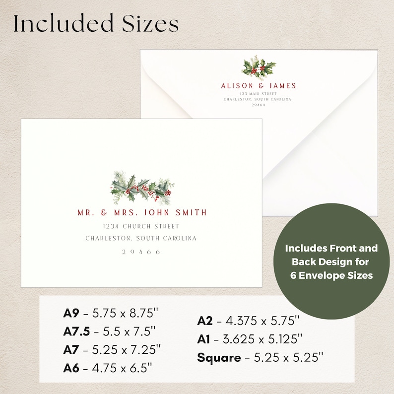 Holiday Card Envelope Template With Modern Christmas Greenery (editable ...