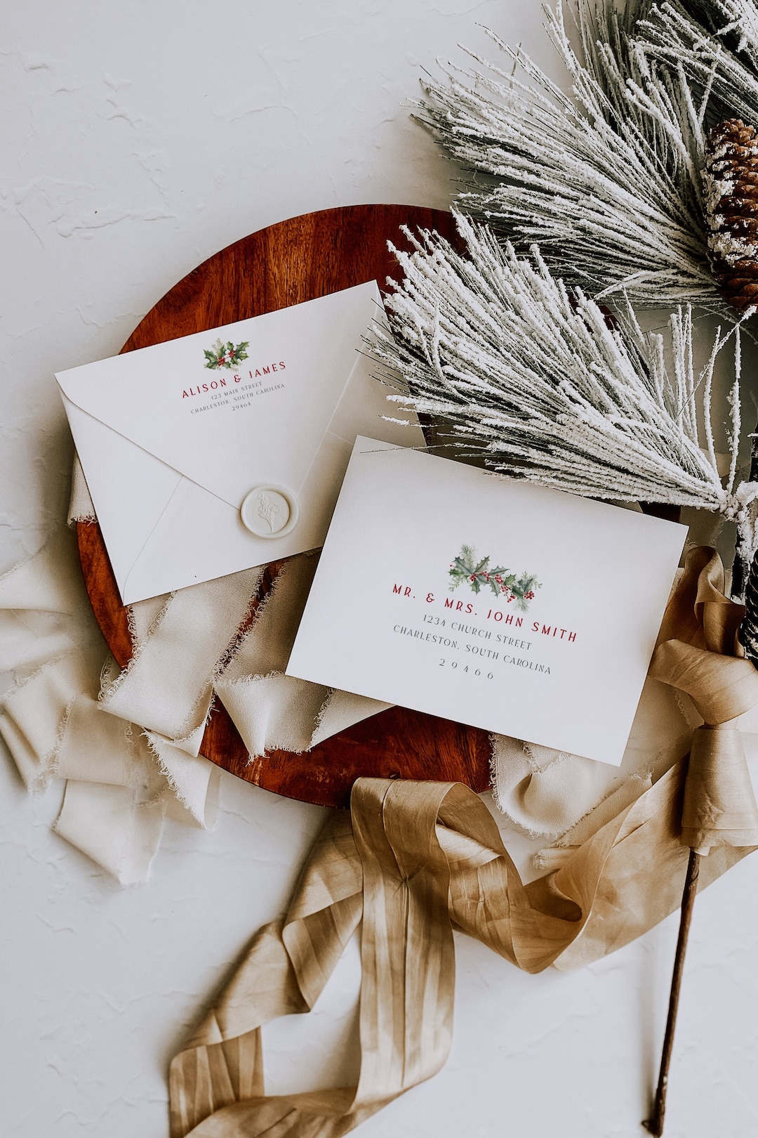 Holiday Card Envelope Template With Modern Christmas Greenery (editable ...