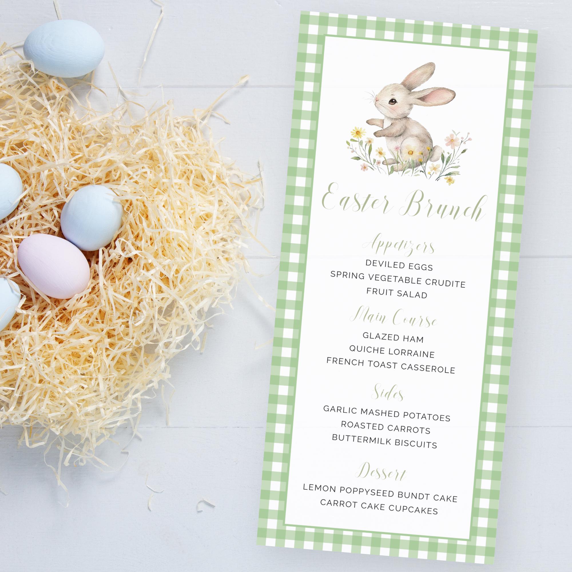 Easter Menu Template, Printable Bunny Menu, Editable Easter Brunch Menu ...