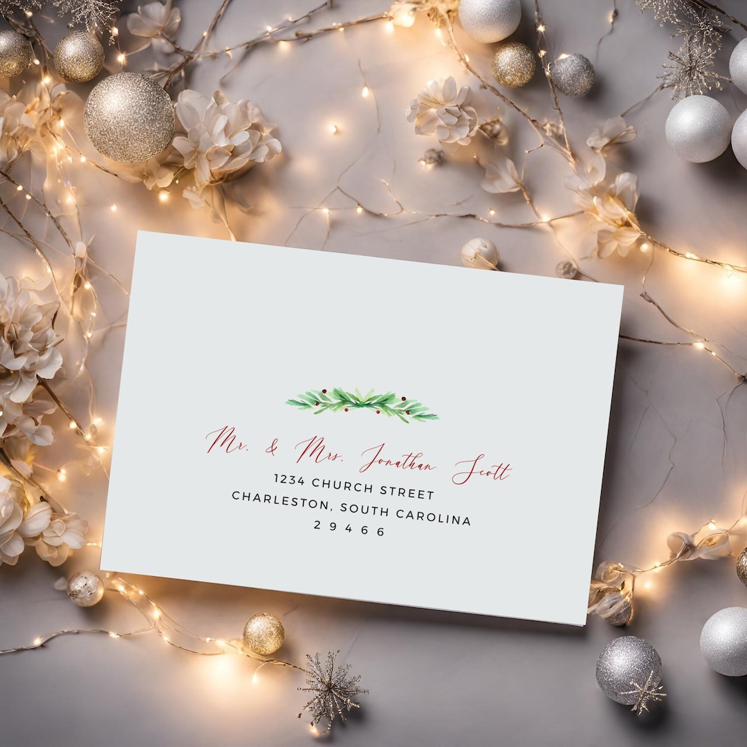 Holiday Card Envelope Template, Modern Calligraphy and Watercolor ...