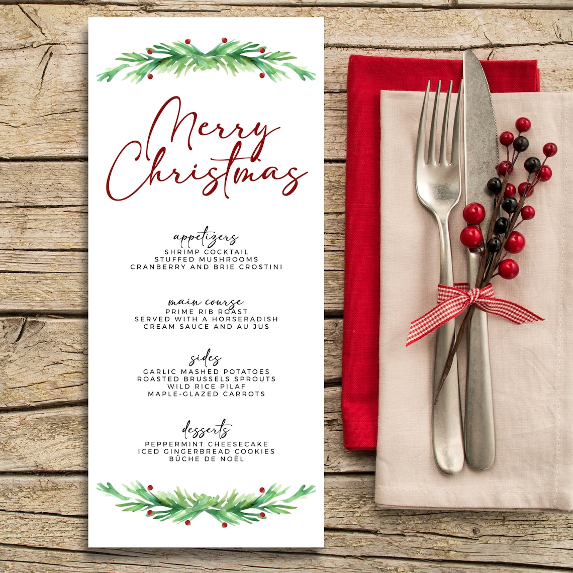 Christmas Dinner Menu Editable Holiday Menu Template - Etsy