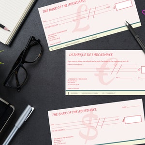 Abundance Cheque in Euro Dollars Pounds Digital File Made in France ...