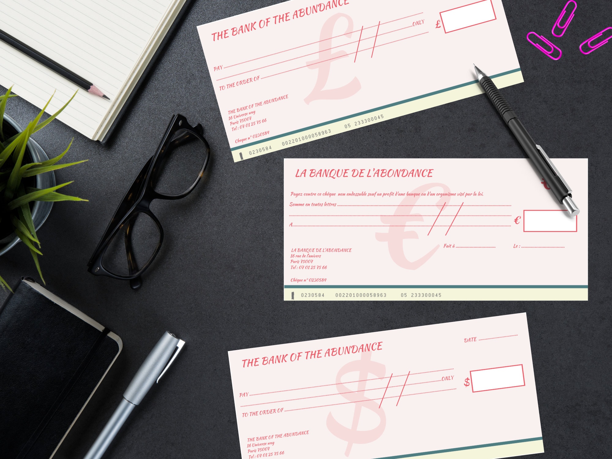 Abundance Cheque in Euro Dollars Pounds Digital File Made in France ...