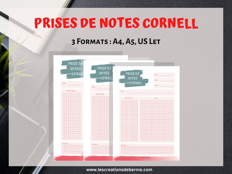 Cornell Method Notes Printable and Editable With Grids Student - Etsy