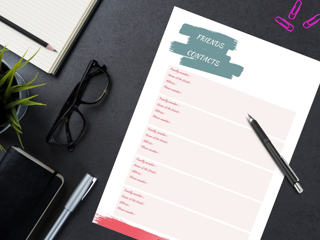 Best Friends Contact List is Printable and Editable Contact Bujo ...