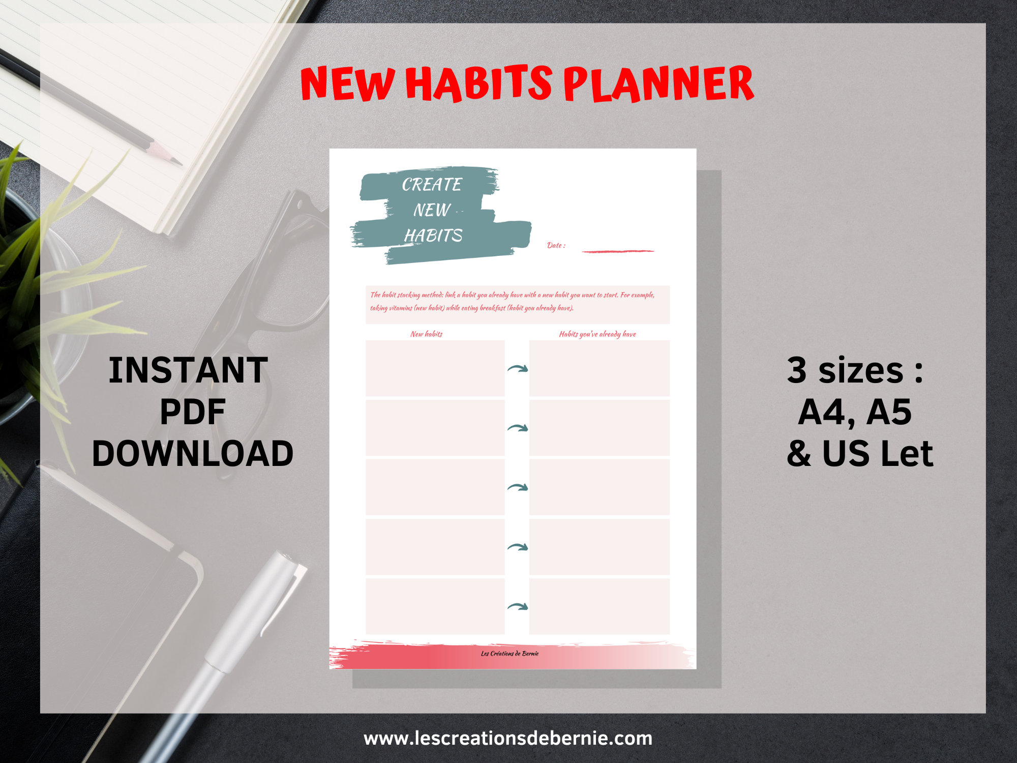 New Habits Planner Habits Worksheet Habits Stacking Method Habit ...