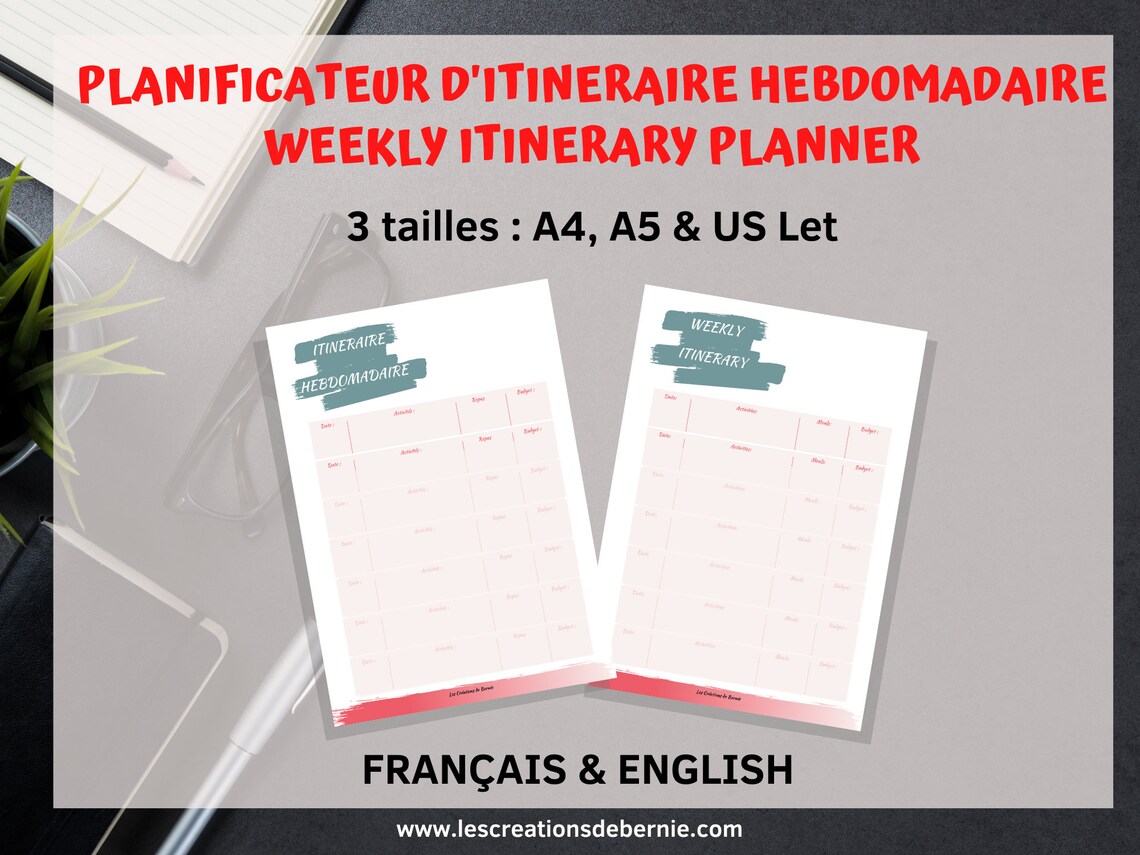 Planificateur d'itineraire hebdomadaire Plan de voyage Organisateur ...
