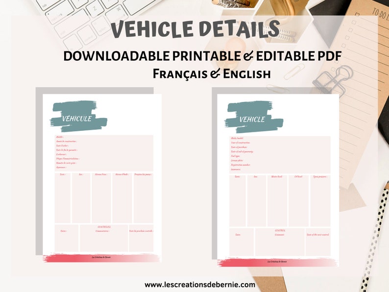 Family Car Details Planner Automobile Worksheet Vehicle Information ...