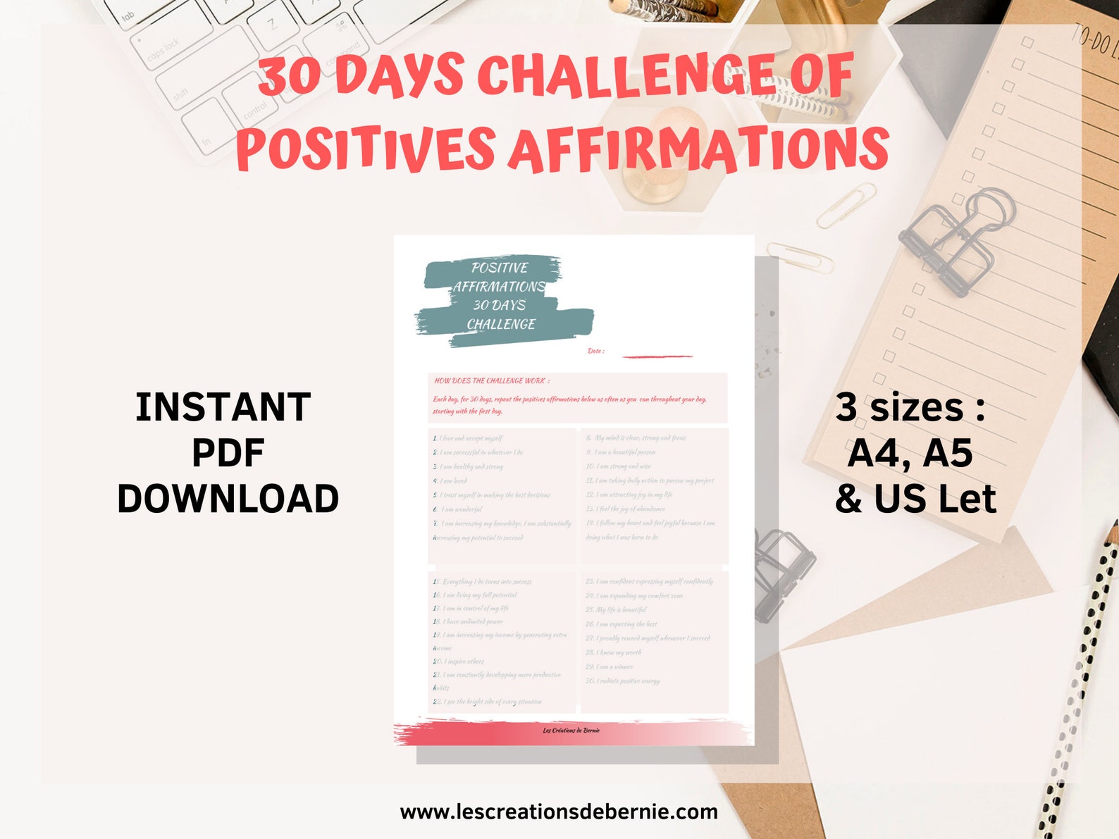 Positive Affirmations 30 Days Challenge Bullet Journal Affirmation ...