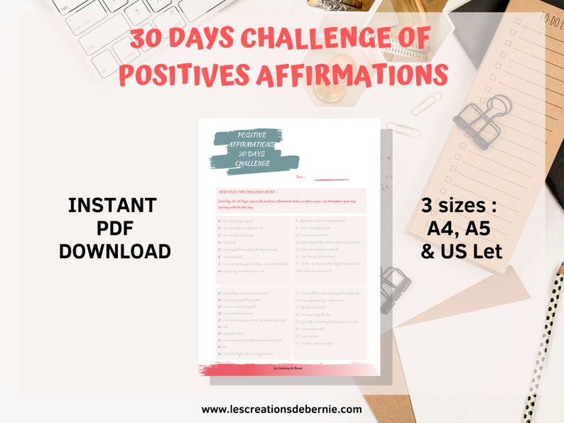 Positive Affirmations 30 Days Challenge Bullet Journal Affirmation ...