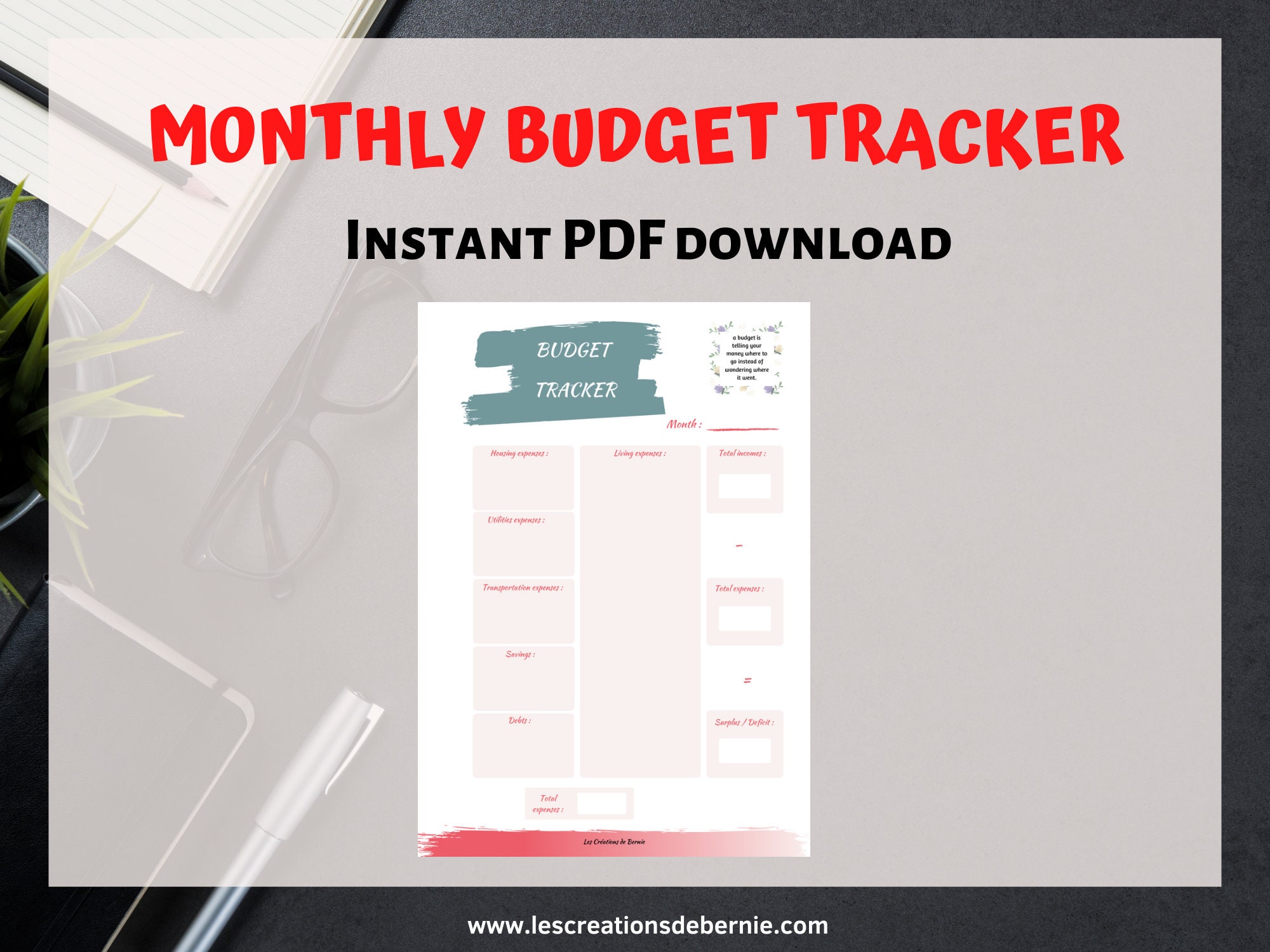 Monthly Budget Planner Printable Finance Tracker Money Planner Spending ...