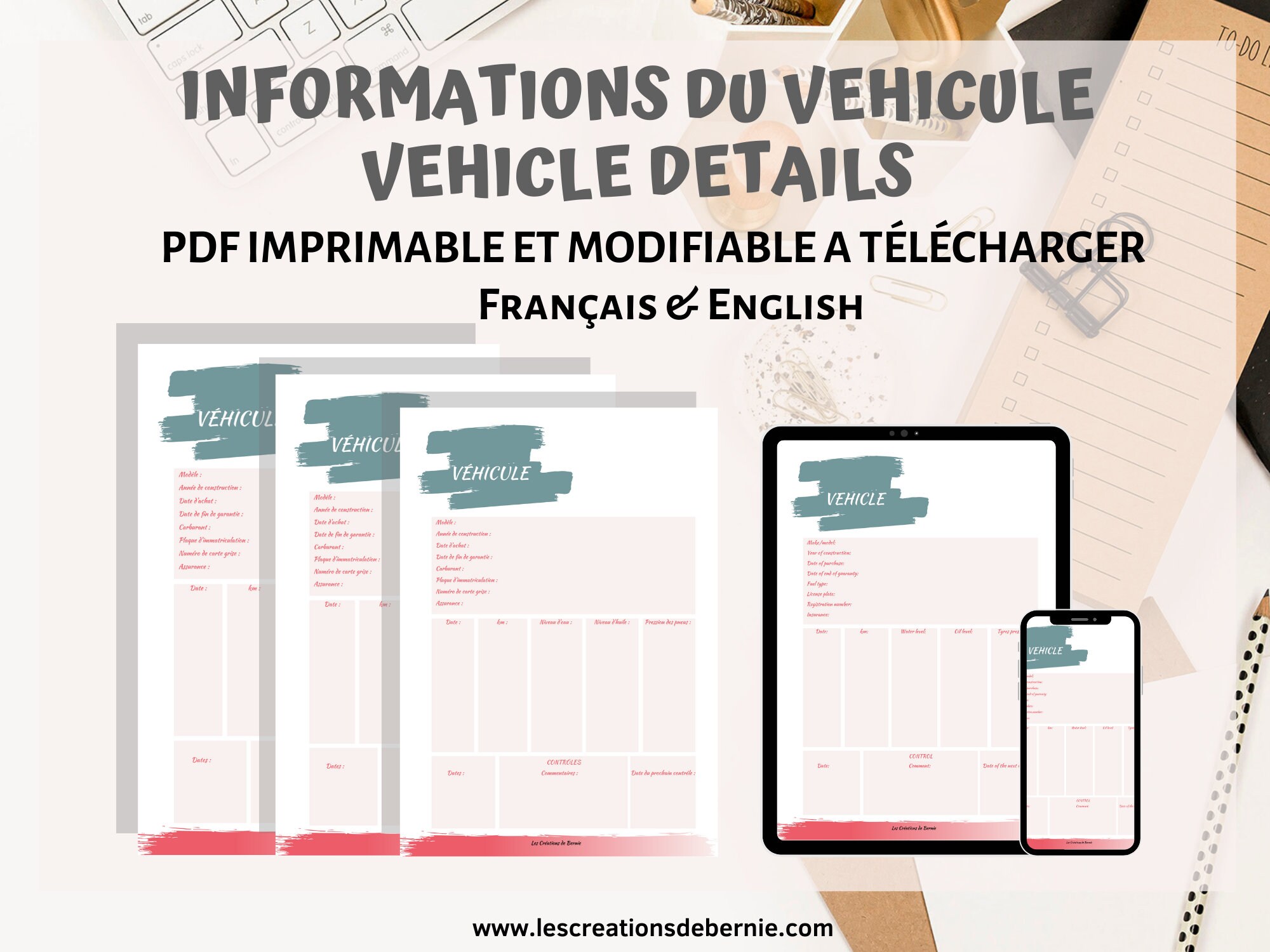 Family Car Details Planner Automobile Worksheet Vehicle Information ...